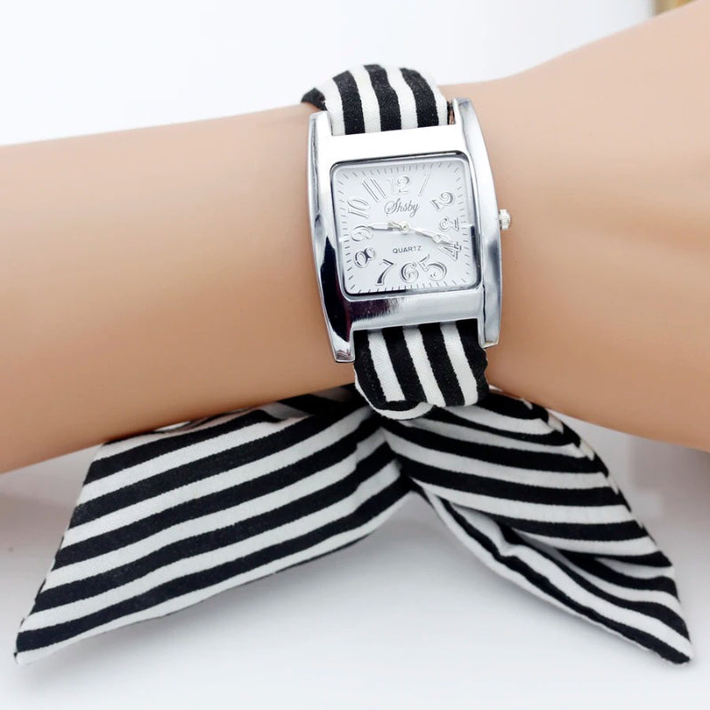 Hand Tie Stripe Cloth Fabric Strap Quartz Watch for Women – Inspire Watch