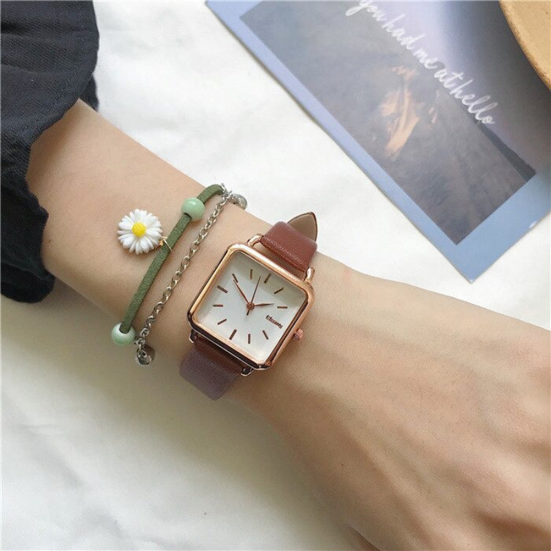 Sophisticated Square Case Numberless Dial with Vegan Leather Strap Qua ...