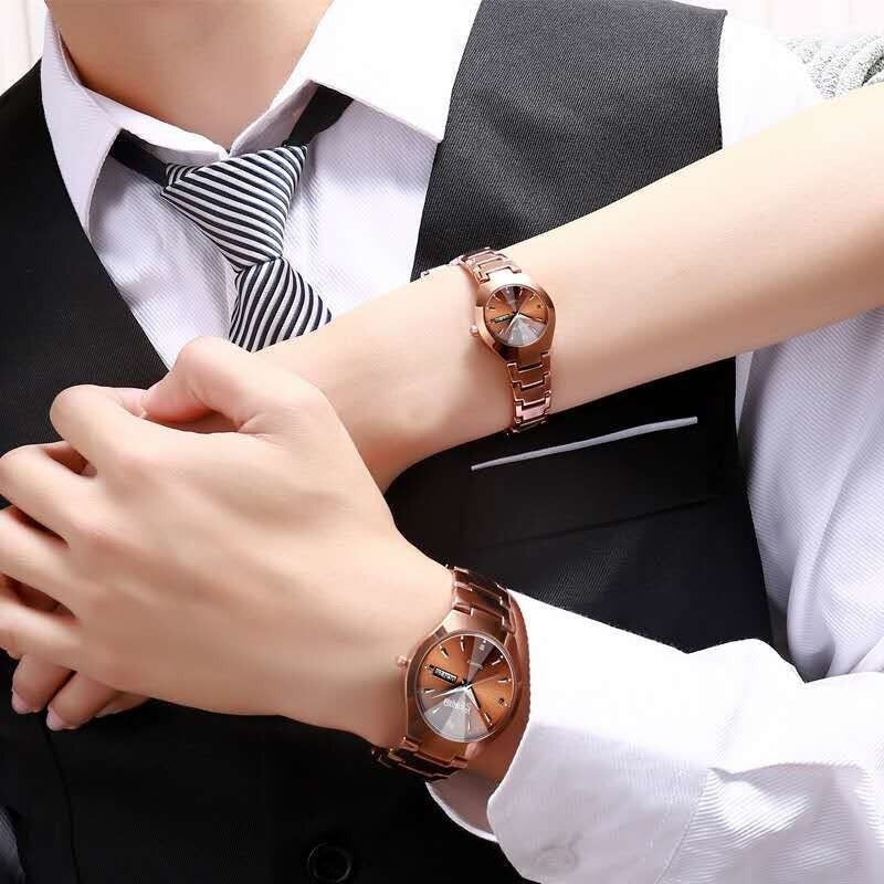 Sophisticated His and Her Stainless Steel Couple's Quartz Watches ...
