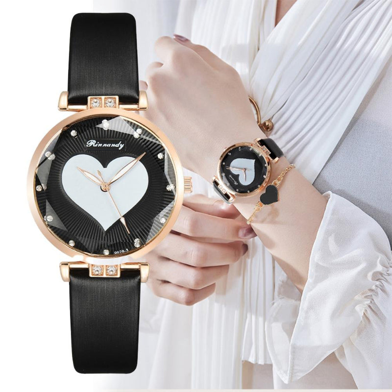 Romantic Love Heart Dial with Genuine Leather Strap Quartz Watches ...