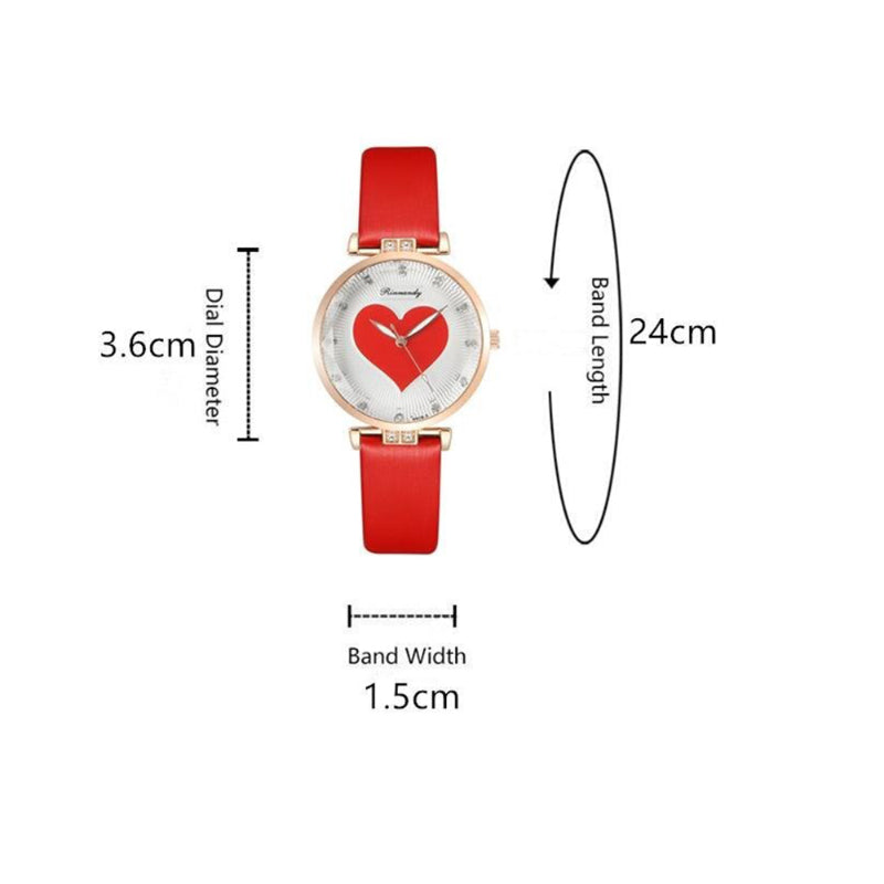 Romantic Love Heart Dial with Genuine Leather Strap Quartz Watches ...