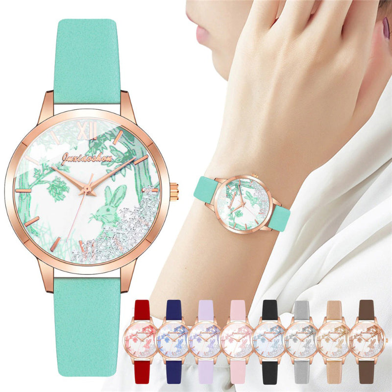 Bright-Colored Rabbit Patterned Dial with Leather Strap Quartz Watches ...