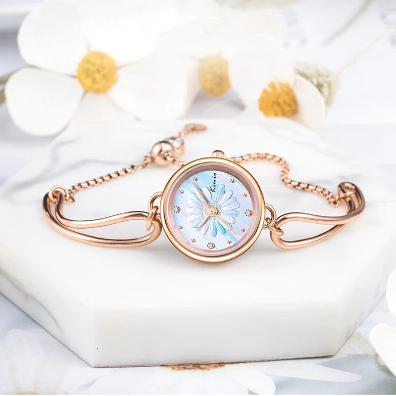 3D Embossed Daisy Flower Slim Bracelet Quartz Watches – Inspire Watch