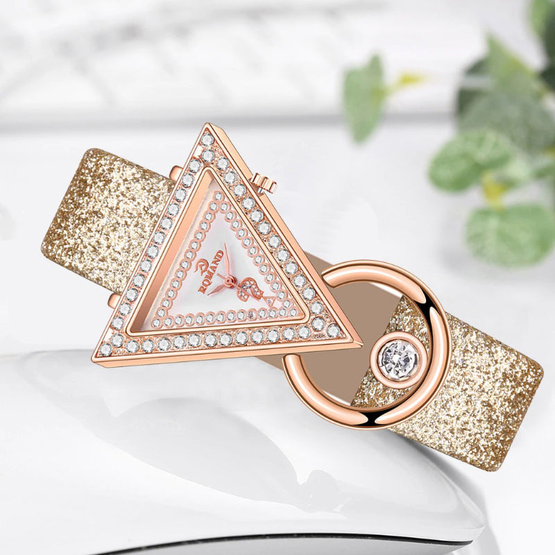 Geometric Rhinestone Triangle Shape Numberless Dial with Frosted Strap ...