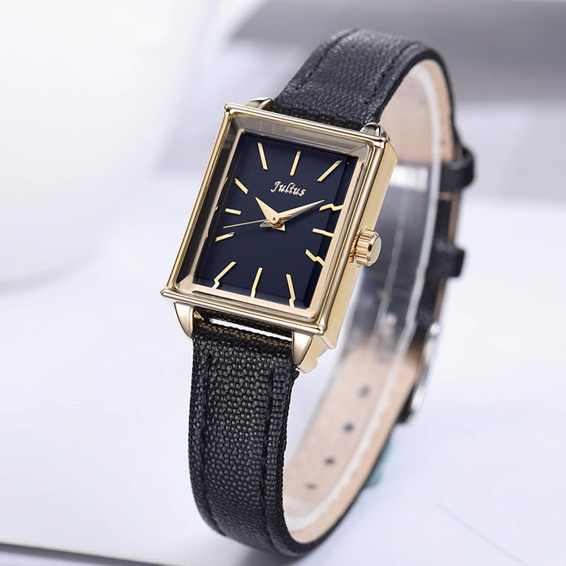 Multi Color Rectangle Case With Vegan Leather Strap Quartz Watches