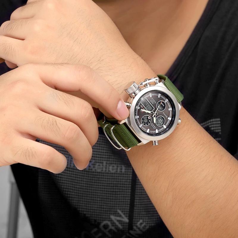 Military Fashion Nylon Strap Digital Dual Display Watch – Inspire Watch