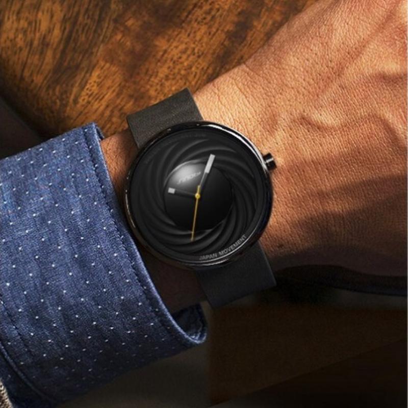 Unique Numberless Whirlpool Dial with Vegan Leather Strap Quartz Watch ...